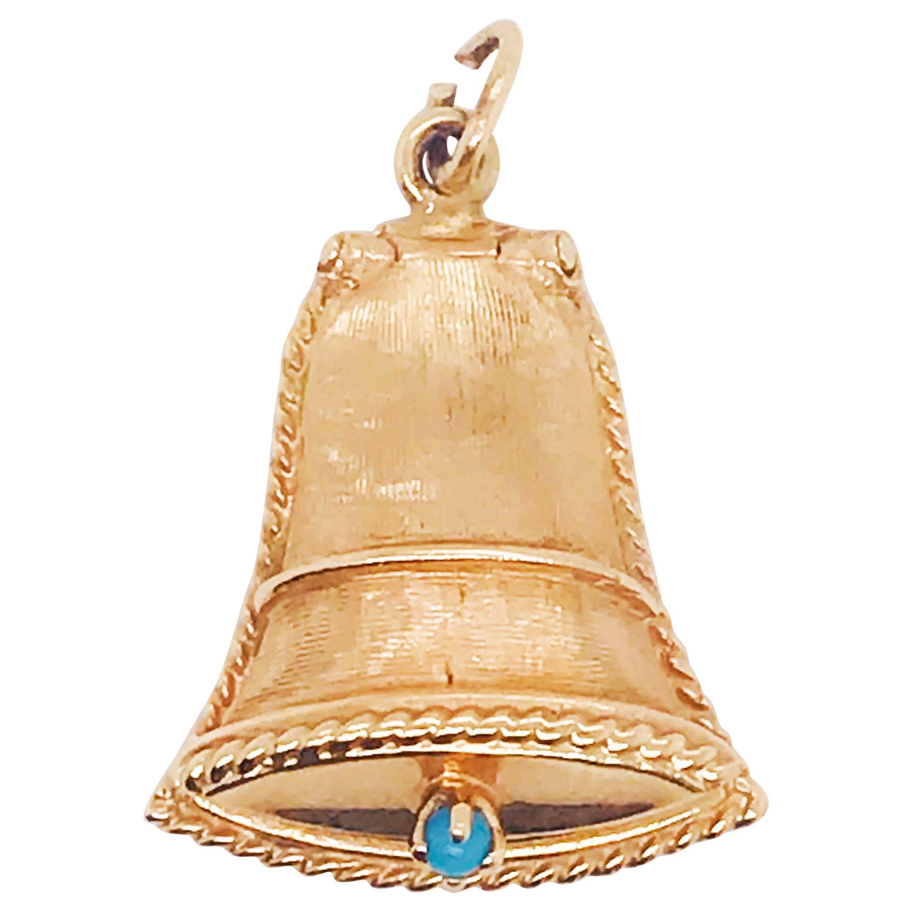 Turquoise Custom Yellow Gold Bell Charm, Vintage Piece 14 Karat Gold ...