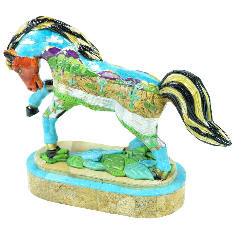 Turquoise Desert Stallion Sculpture For Sale at 1stDibs