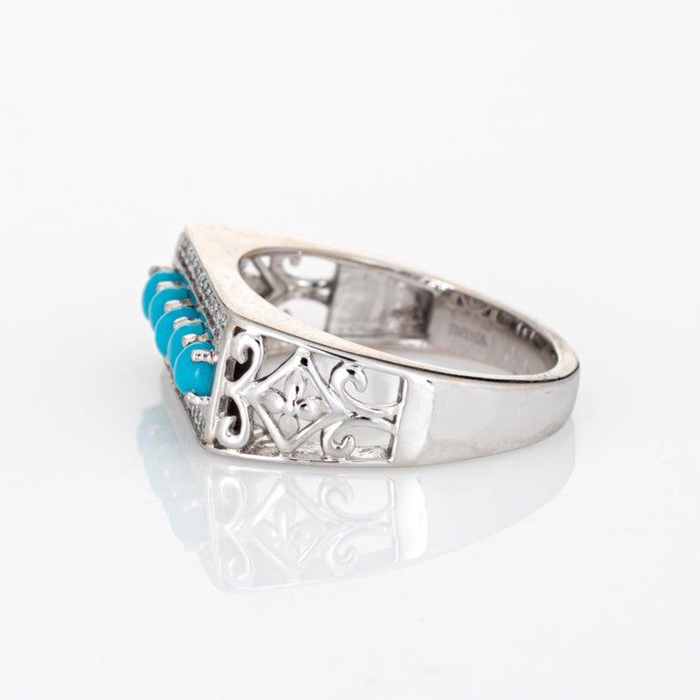 Turquoise Diamond Bridge Ring Estate 18k White Gold Fine Jewelry For ...