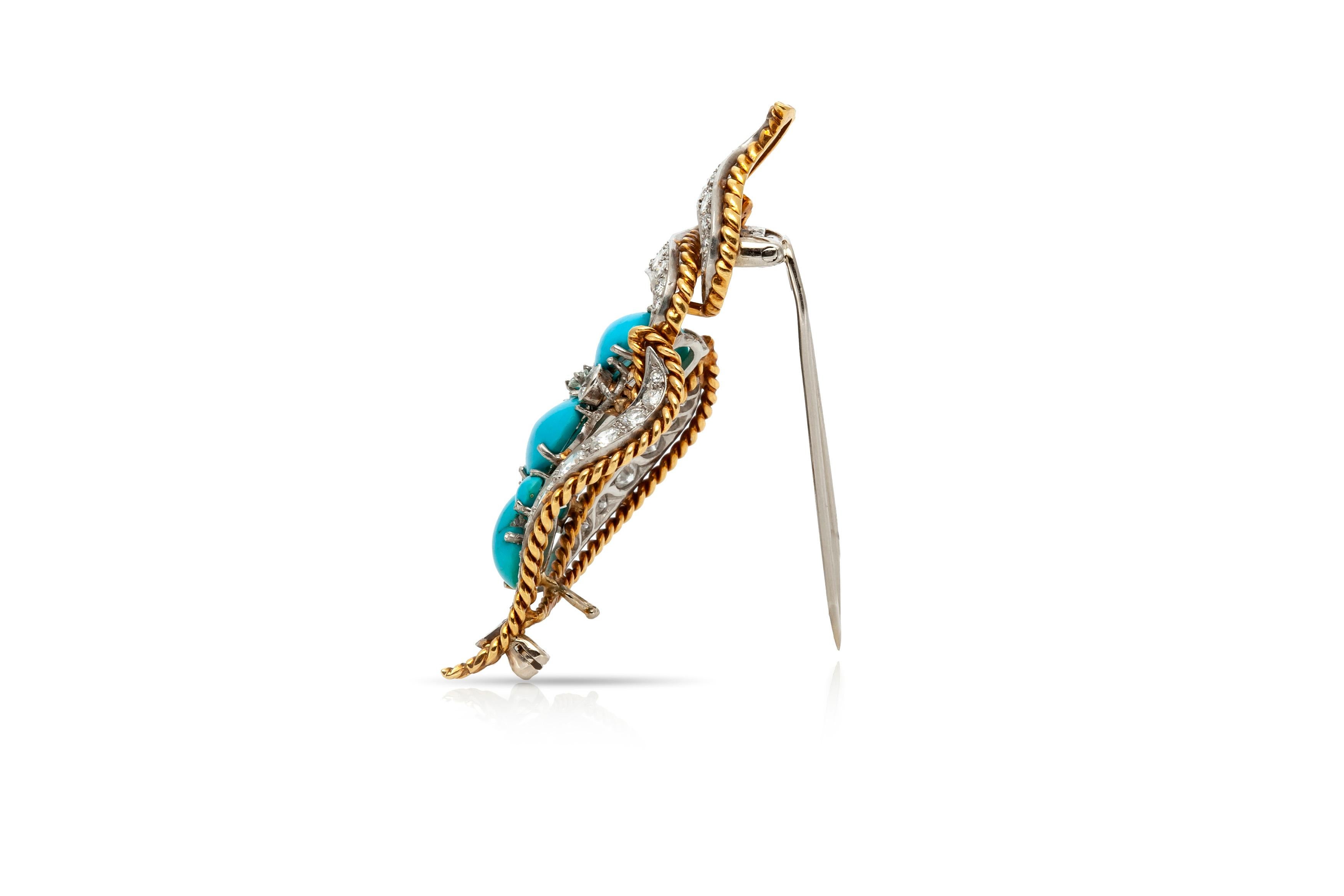 Turquoise and Diamond Brooch at 1stDibs | turquoise brooches, nalain ...