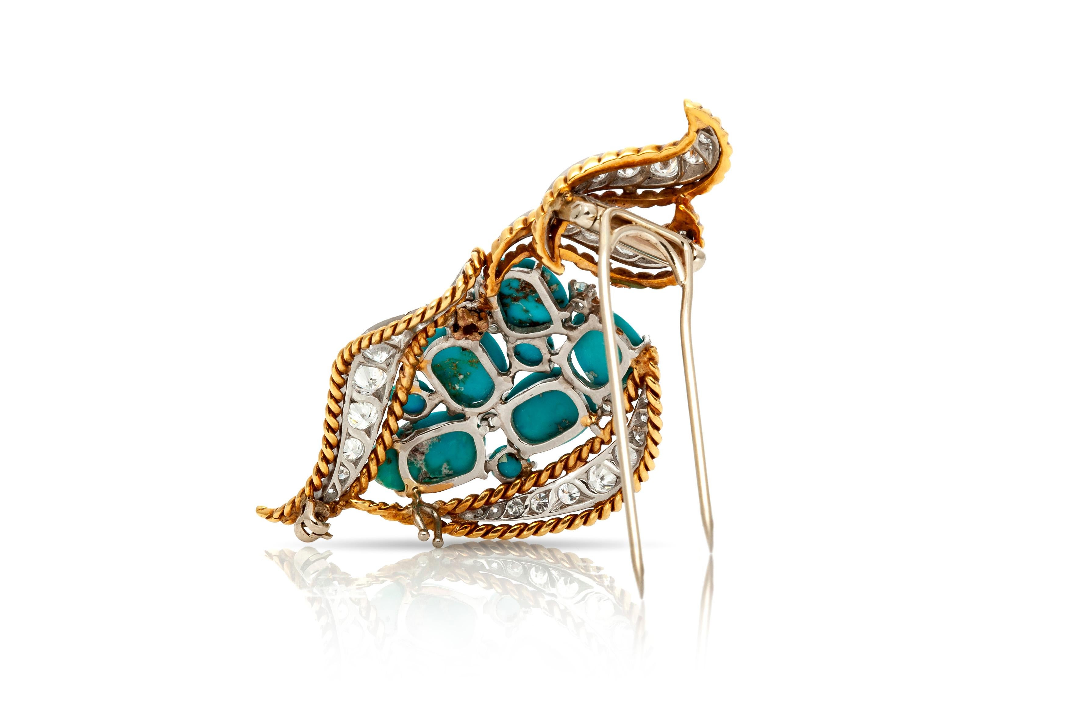 Turquoise and Diamond Brooch at 1stDibs | turquoise brooches, nalain ...