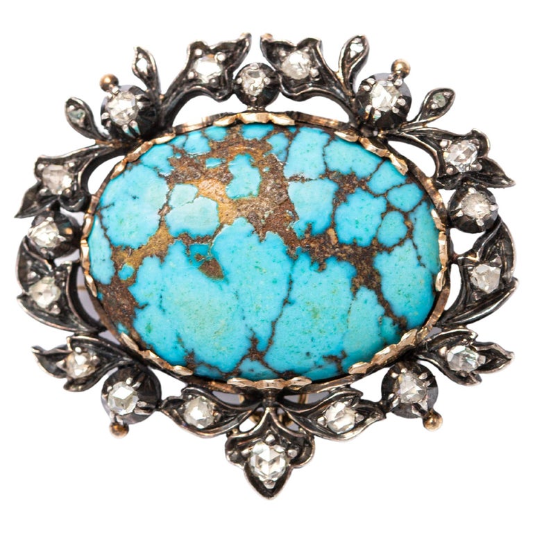 Turquoise Diamond Brooch For Sale at 1stDibs