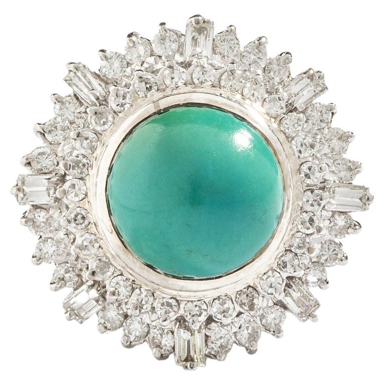 Turquoise Diamond Brooch For Sale at 1stDibs