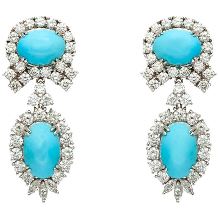 Turquoise Diamond Earrings For Sale at 1stDibs