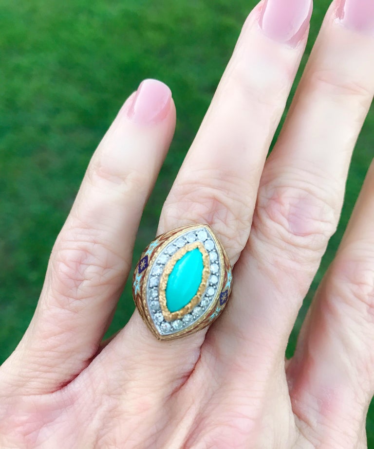 Turquoise Diamond Enamel and 18 Karat Gold Cazzaniga Roma Cocktail ...