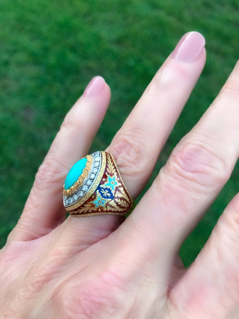 Turquoise Diamond Enamel and 18 Karat Gold Cazzaniga Roma Cocktail ...