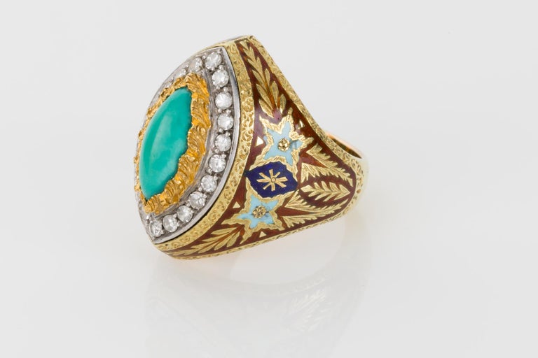 Turquoise Diamond Enamel and 18 Karat Gold Cazzaniga Roma Cocktail ...