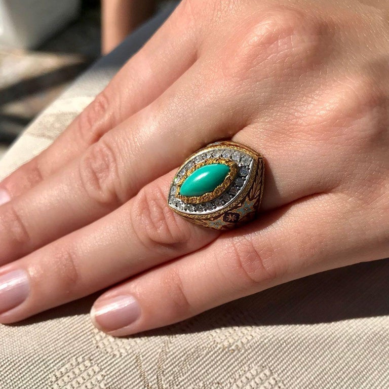 Turquoise Diamond Enamel and 18 Karat Gold Cazzaniga Roma Cocktail ...