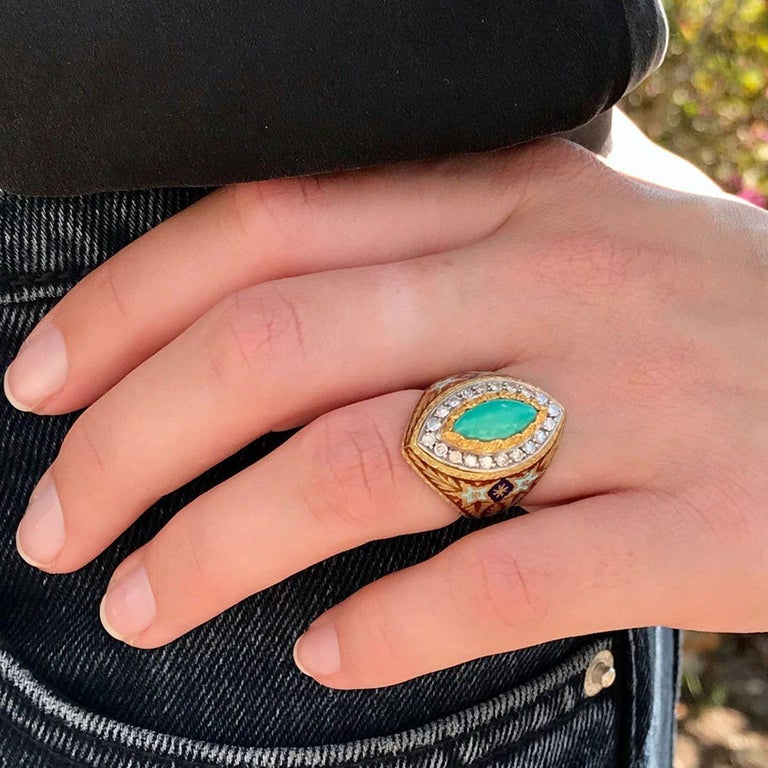 Turquoise Diamond Enamel and 18 Karat Gold Cazzaniga Roma Cocktail ...