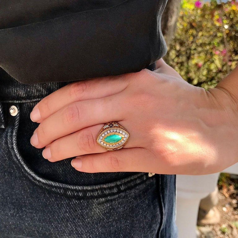 Turquoise Diamond Enamel and 18 Karat Gold Cazzaniga Roma Cocktail ...