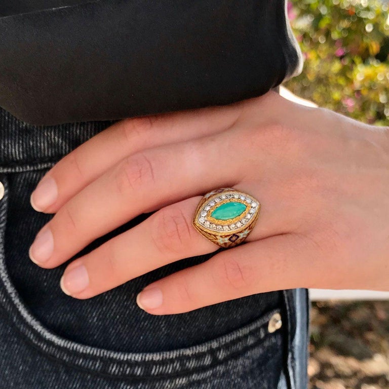 Turquoise Diamond Enamel and 18 Karat Gold Cazzaniga Roma Cocktail ...