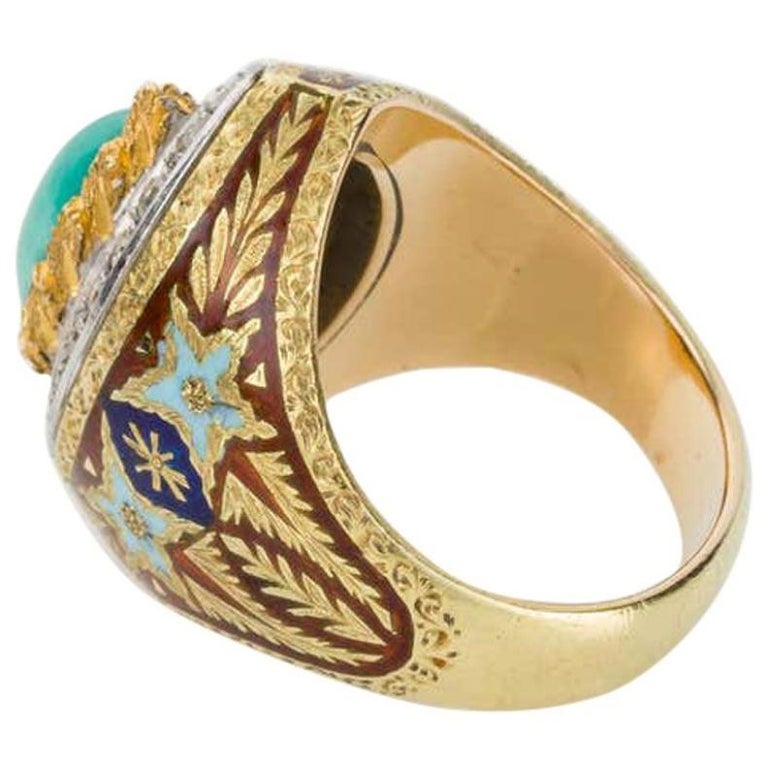 Turquoise Diamond Enamel and 18 Karat Gold Cazzaniga Roma Cocktail ...