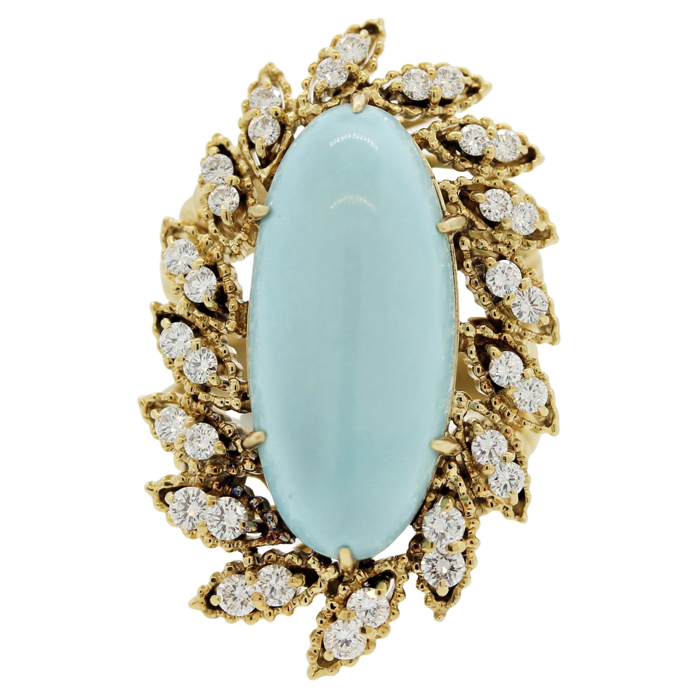 Victorian Turquoise Diamond Gold Cocktail Ring at 1stDibs