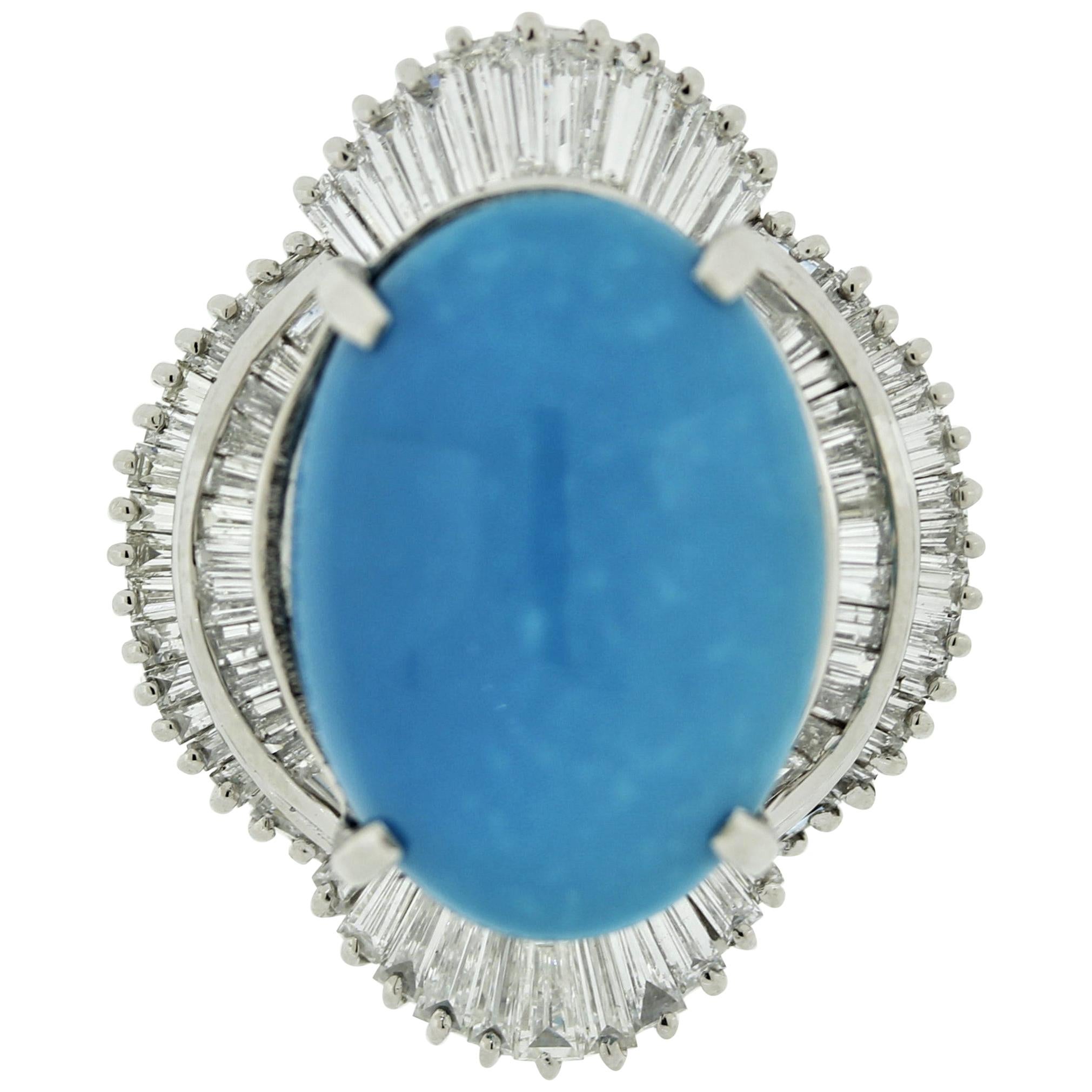 Turquoise Sapphire Diamond Platinum Ring at 1stDibs