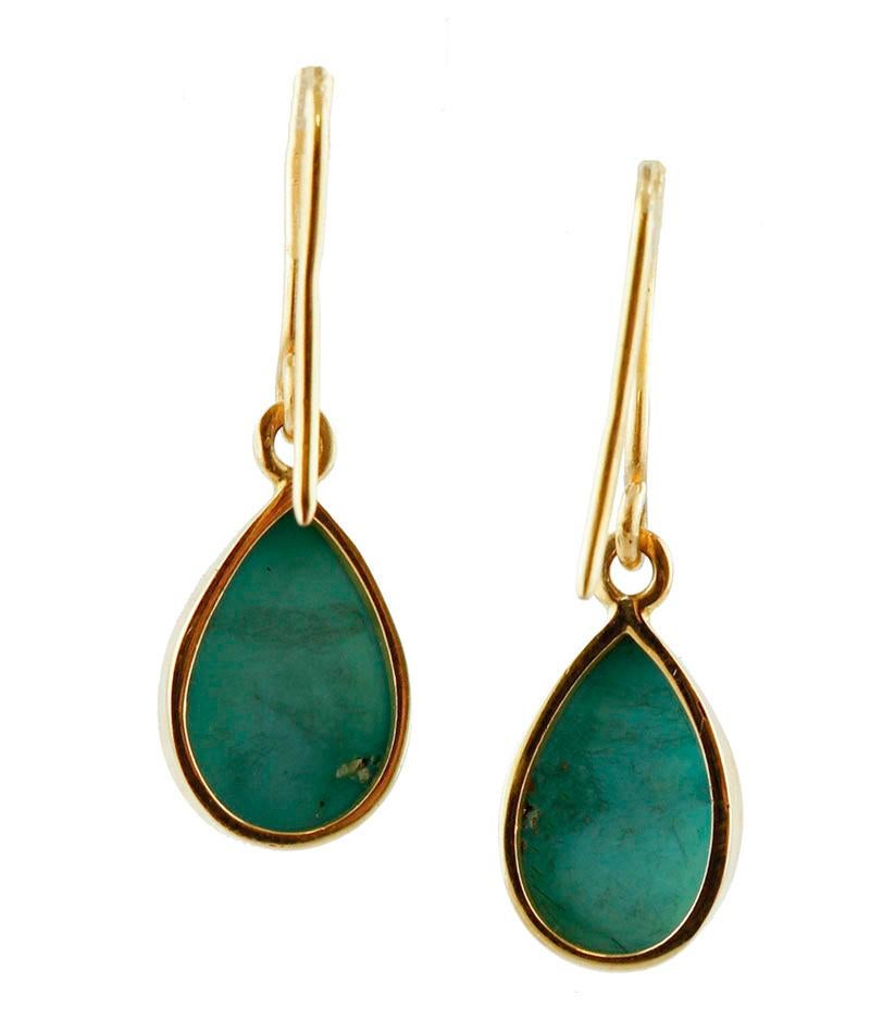 Turquoise Drop, 18 Karat Yellow Gold Dangle/ Drop Earrings at 1stDibs