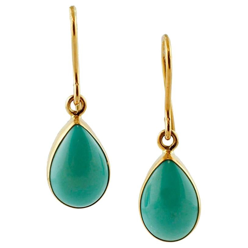 Turquoise Drop, 18 Karat Yellow Gold Dangle/ Drop Earrings at 1stDibs