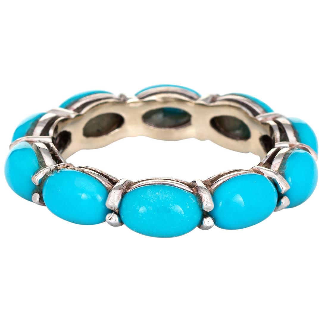 Turquoise Eternity Ring 14 Karat White Gold Estate Fine Jewelry Stacking Band at 1stDibs