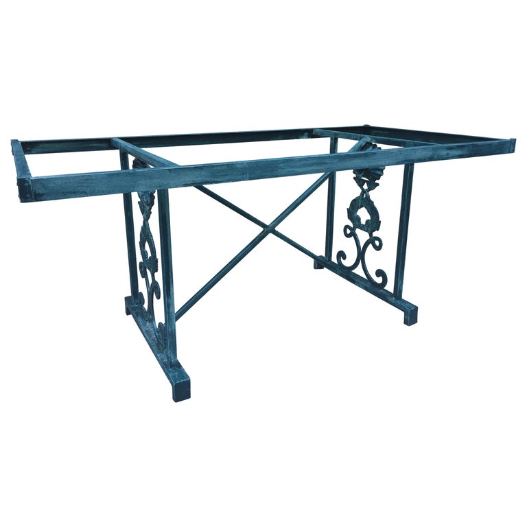 Turquoise Finish Aluminum Dolphin and Sea Shell Glass Top Dining Table ...