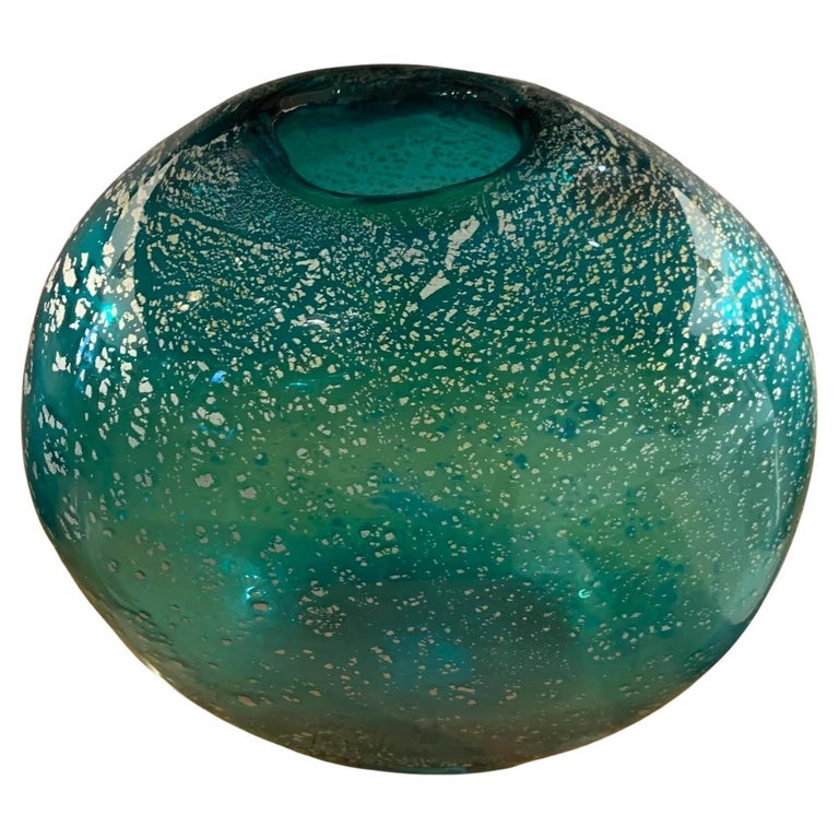 Turquoise Glass Vase, Romania, Contemporary For Sale at 1stDibs