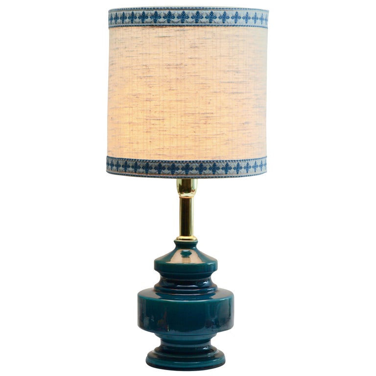 Turquoise Glazed Ceramic Table Lamp with Crackle Glaze For Sale at 1stDibs