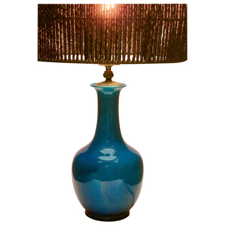 Turquoise Glazed Chinese Ceramic Table Lamp with Crackle Glaze at 1stDibs