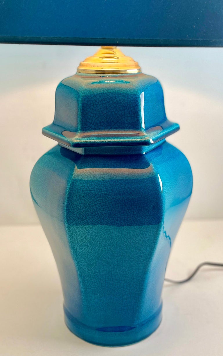 Turquoise Glazed Large Chinese Ceramic Table Lamp with Crackle Glaze ...