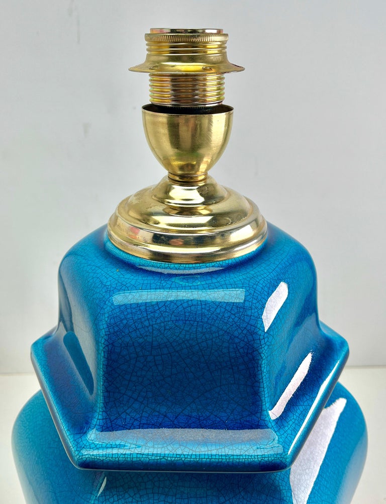 Turquoise Glazed Large Chinese Ceramic Table Lamp with Crackle Glaze ...