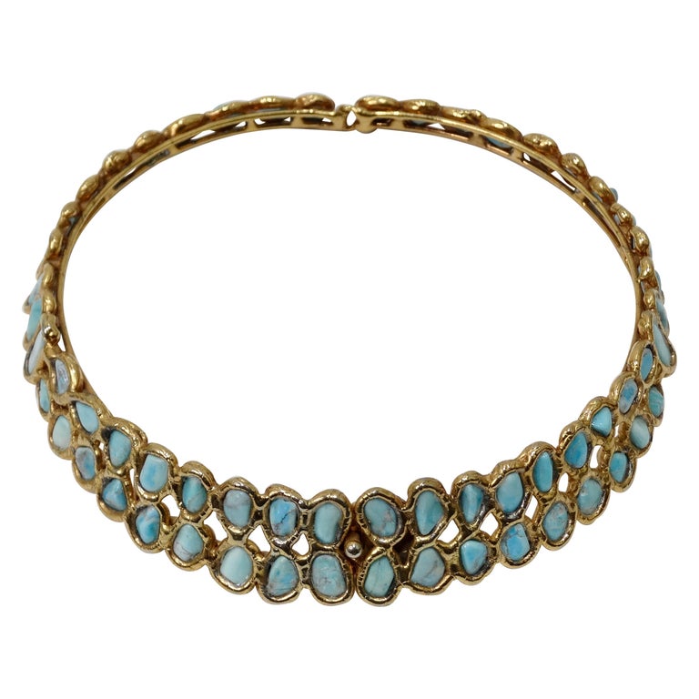 Turquoise Gold Choker at 1stDibs