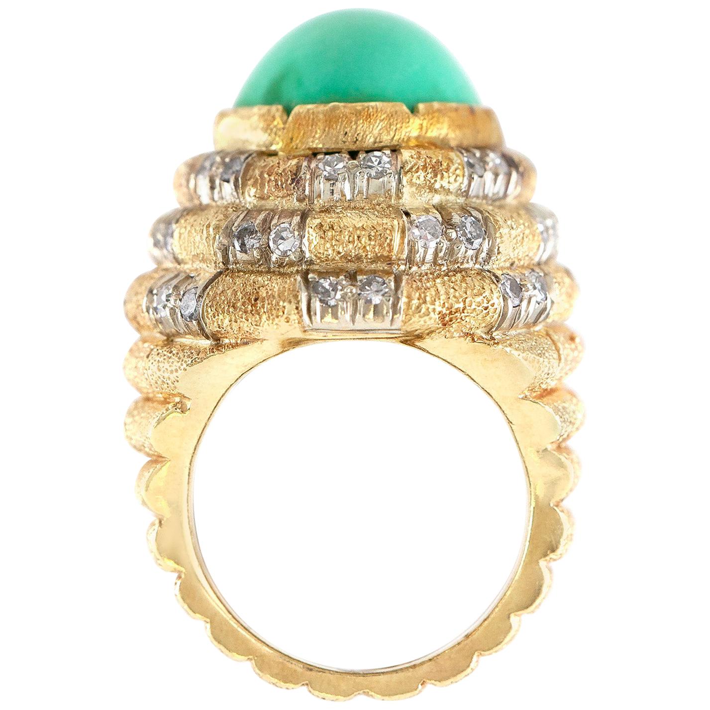 Victorian Turquoise Diamond Gold Cocktail Ring at 1stDibs