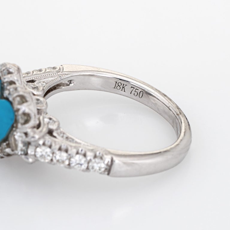 Turquoise Heart Ring 1ct Diamond Estate 18k White Gold Fine Love ...