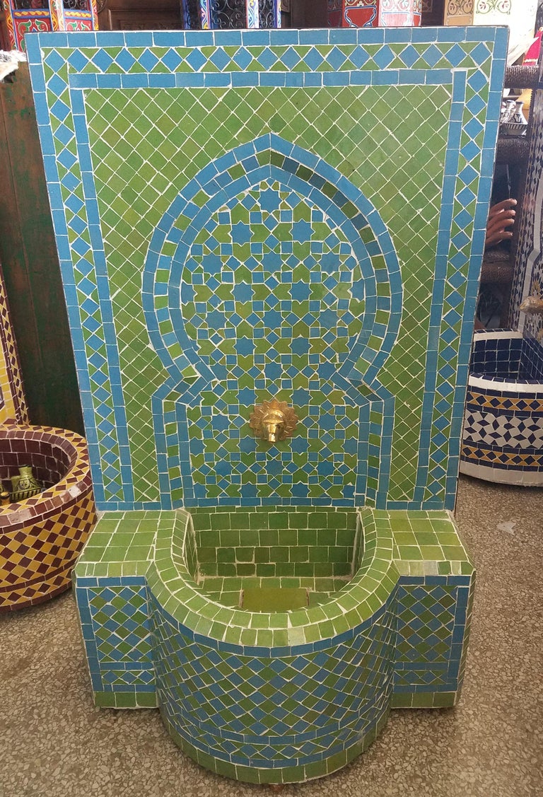 Turquoise/Lime Green Moroccan Mosaic Tile Fountain For Sale at 1stDibs