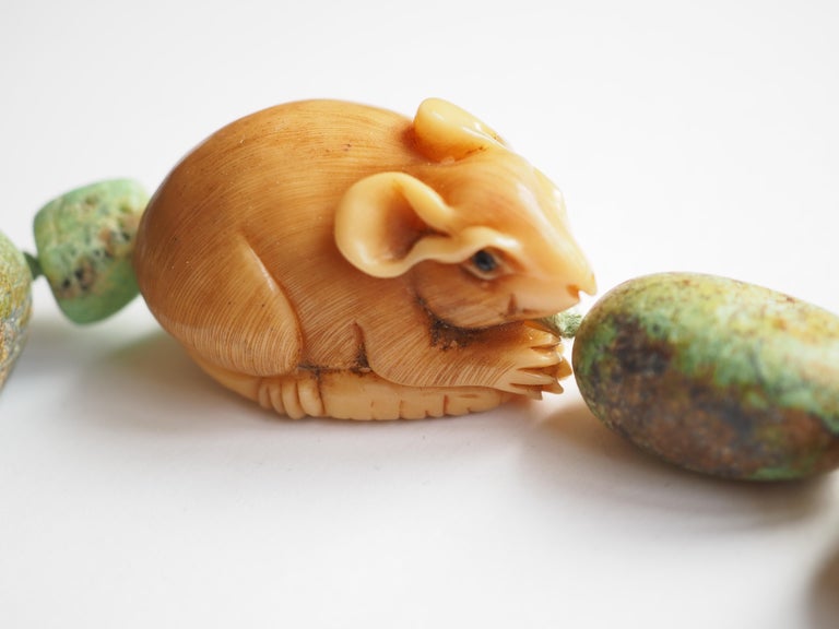 Turquoise Netsuke Silver Necklace For Sale at 1stDibs | netsuke necklace