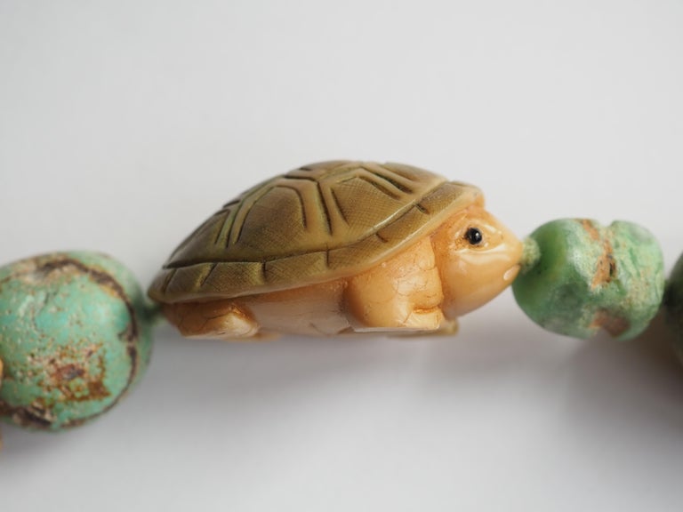 Turquoise Netsuke Silver Necklace For Sale at 1stDibs | netsuke necklace