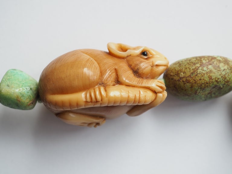 Turquoise Netsuke Silver Necklace For Sale at 1stDibs | netsuke necklace