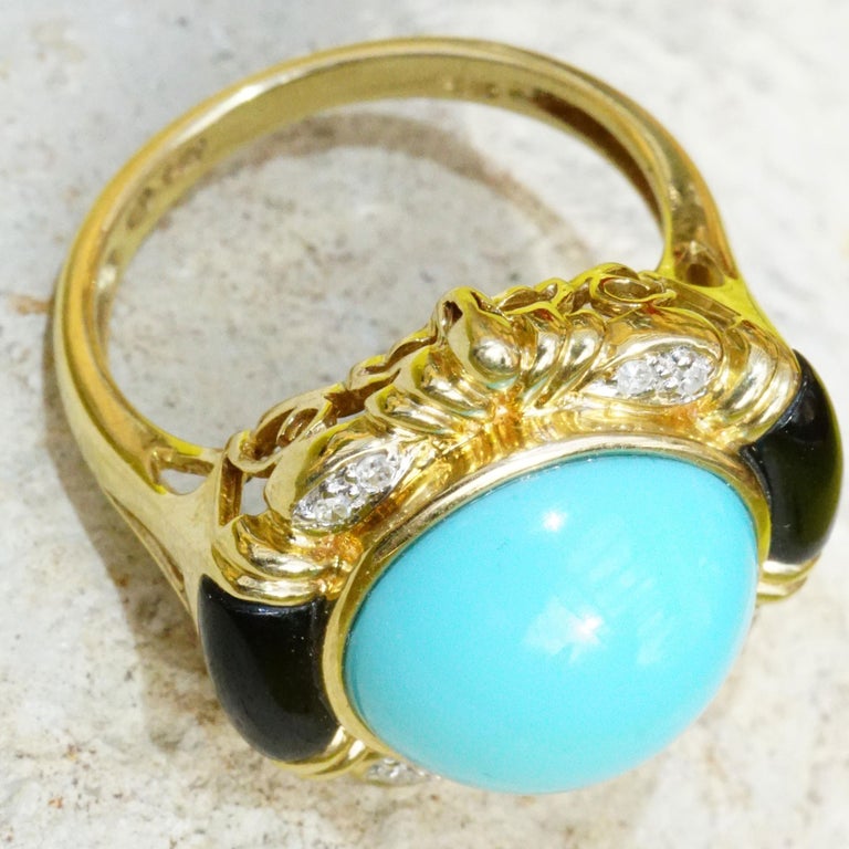 Turquoise Onyx Diamond Ring Royal Style Yellow Gold Wonderful Colors ...