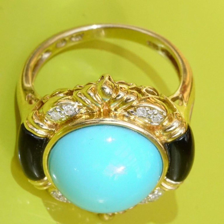 Turquoise Onyx Diamond Ring Royal Style Yellow Gold Wonderful Colors ...