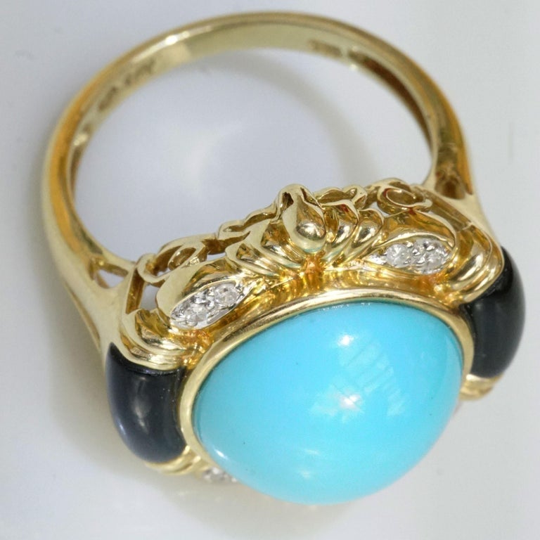 Turquoise Onyx Diamond Ring Royal Style Yellow Gold Wonderful Colors ...