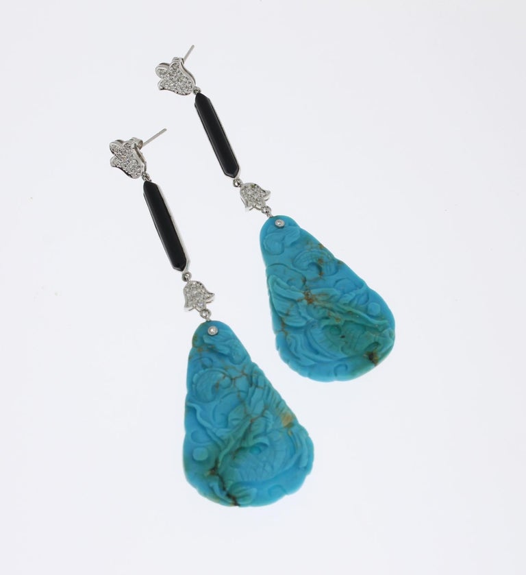 Turquoise Onyx Diamonds Dangle Earrings For Sale at 1stDibs