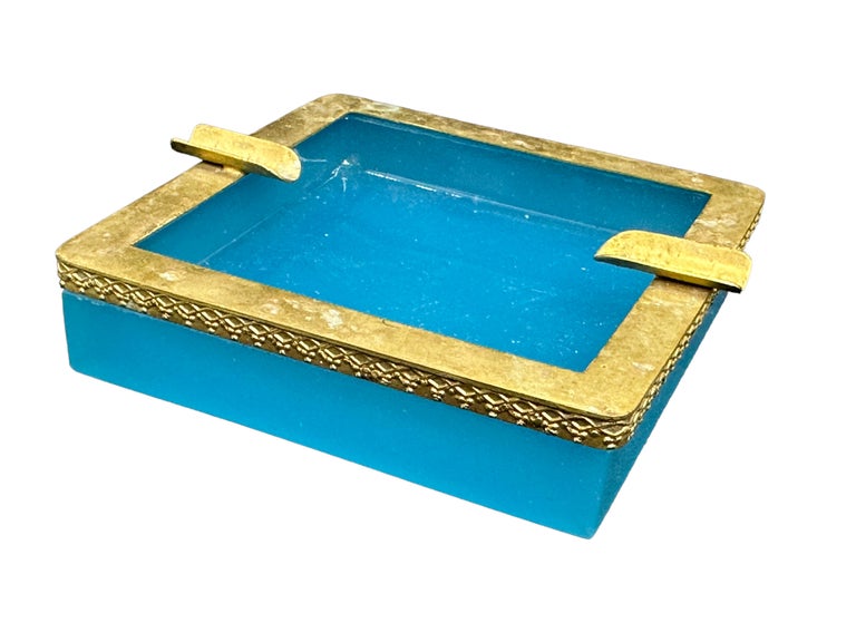 Turquoise Opaline Glass Ashtray with Bronze Mounts, France Italy Early ...