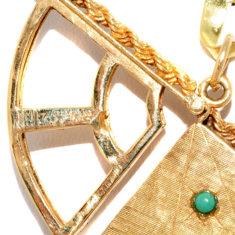 Turquoise Pearl Yellow Gold Fan Locket For Sale at 1stDibs