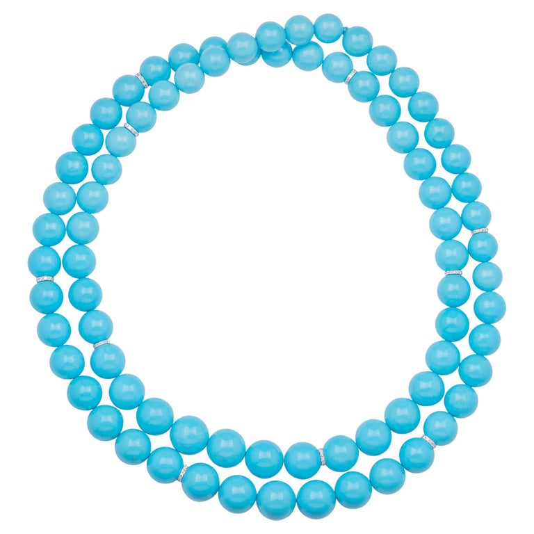 Turquoise Pearls Shape, White Gold and Diamonds Necklace For Sale at ...