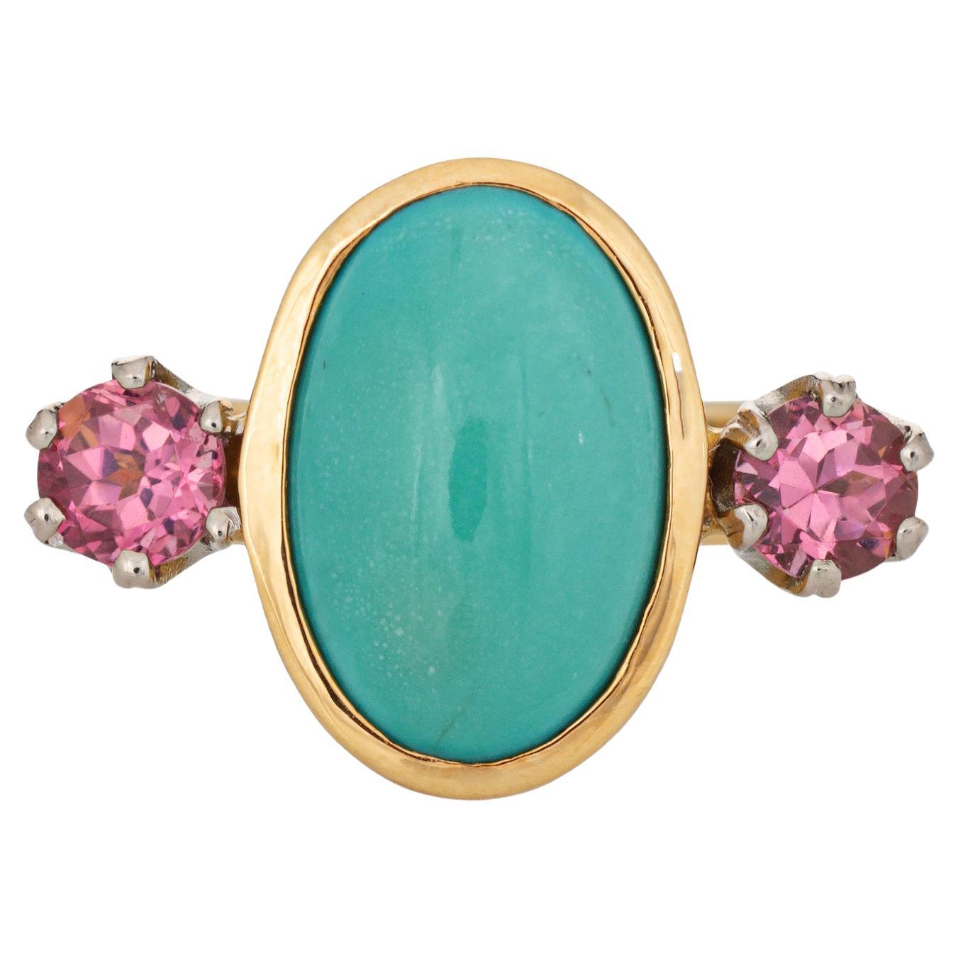 Turquoise Pink Tourmaline Ring Vintage 18k Yellow Gold Sz 7 Fine ...