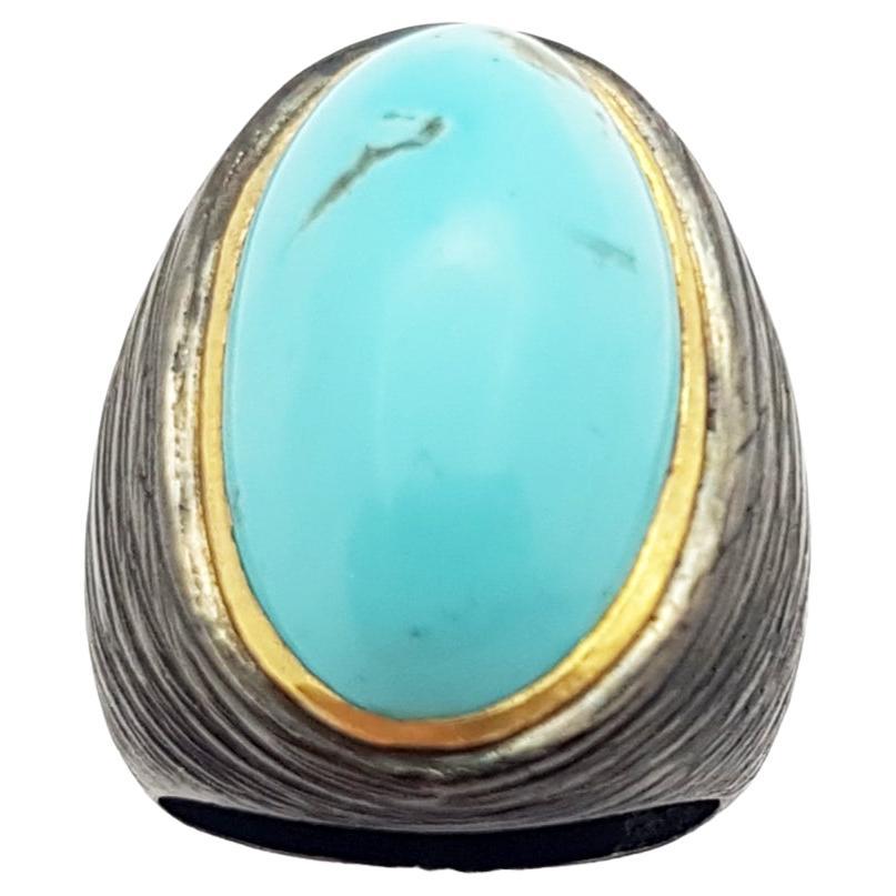 Turquoise with Diamond Ring Set in 18 Karat Gold Settings For Sale at ...