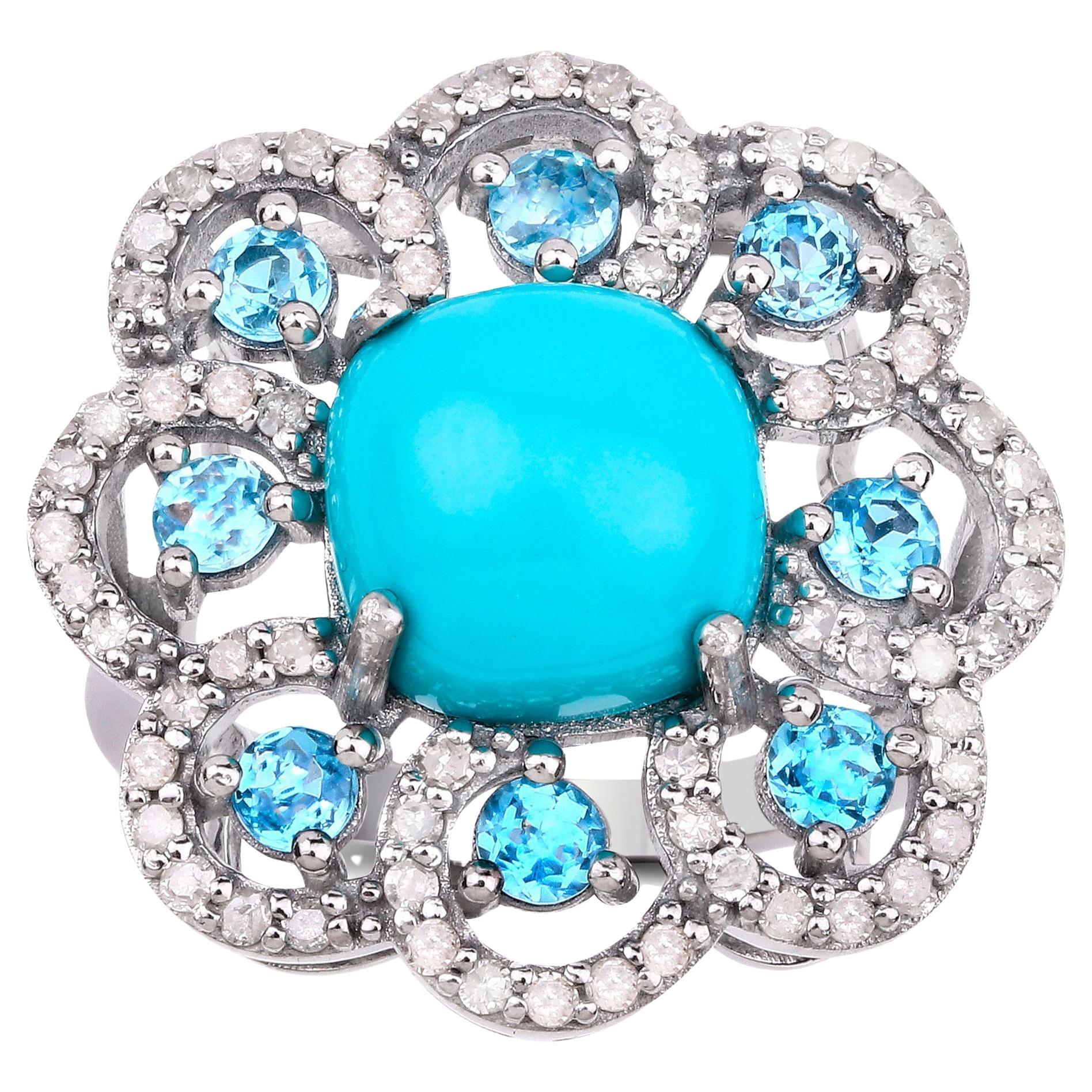 Cabochon Emerald Ring With Diamonds 18.04 Carats Rhodium Plated ...