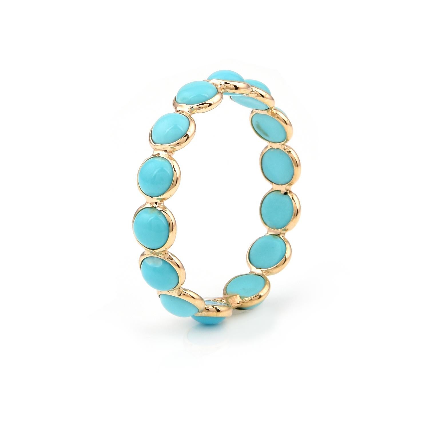 Turquoise Round Cabochon Single Line Band, Yellow Gold at 1stDibs