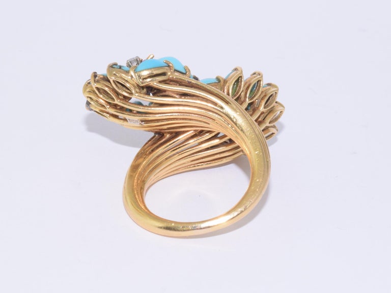 Turquoise, Ruby and Diamond Bypass Ring For Sale at 1stDibs