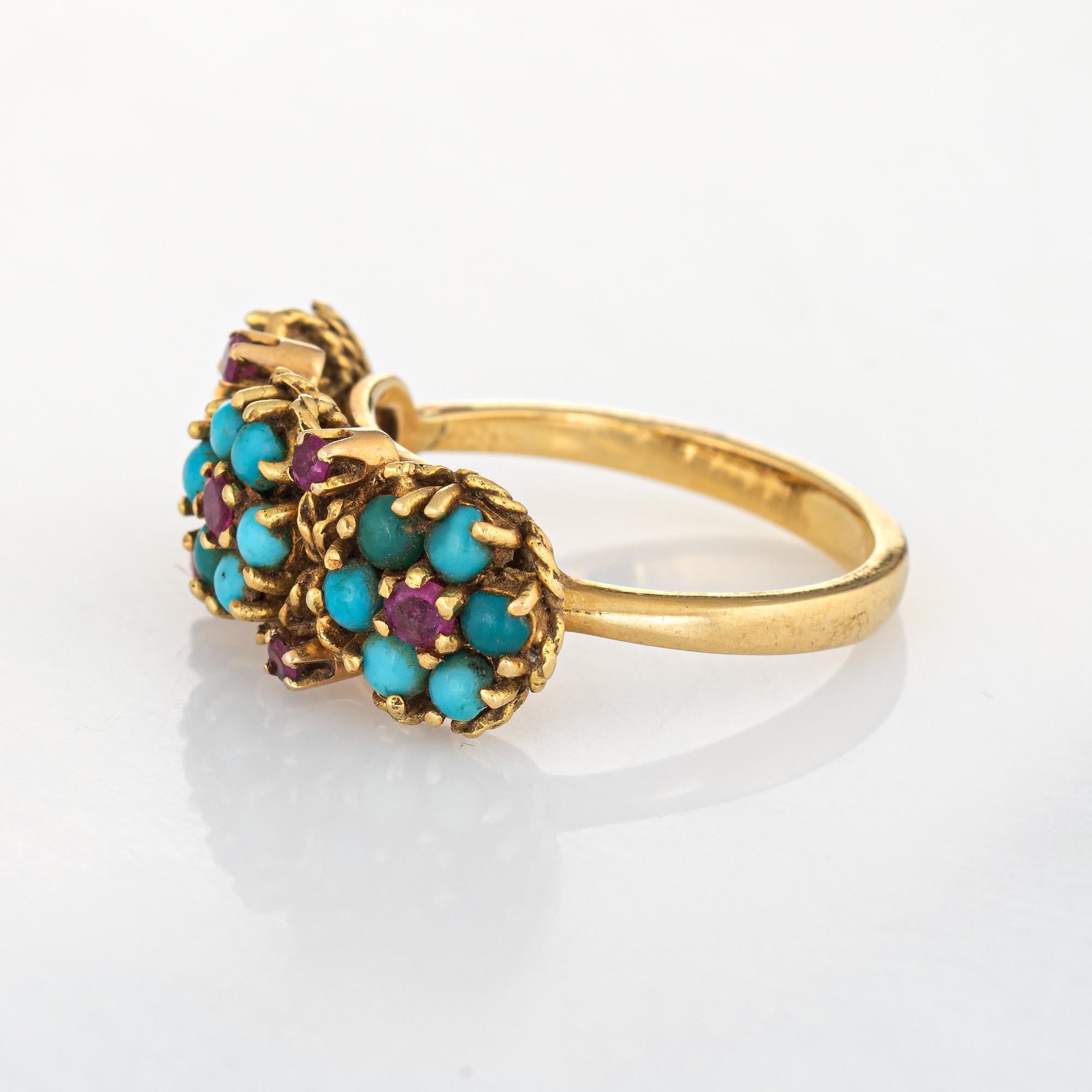 Turquoise Ruby Flower Ring Vintage 1960s 18 Karat Yellow Gold Estate ...