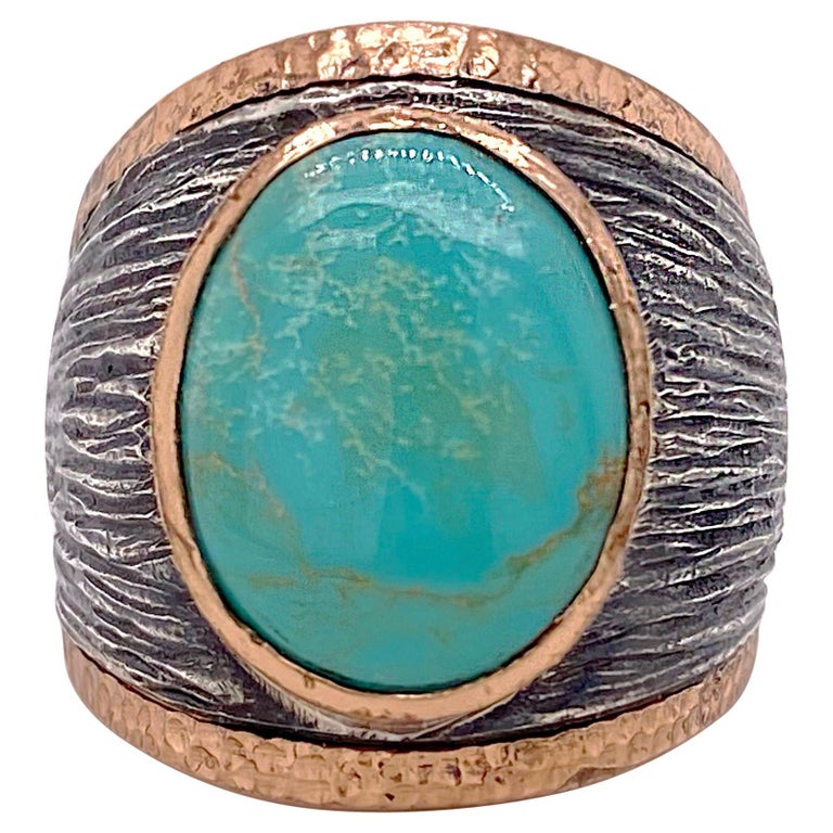 Turquoise Statement Ring, 6 Ct Natural Turquoise Sterling Mixed Metal ...