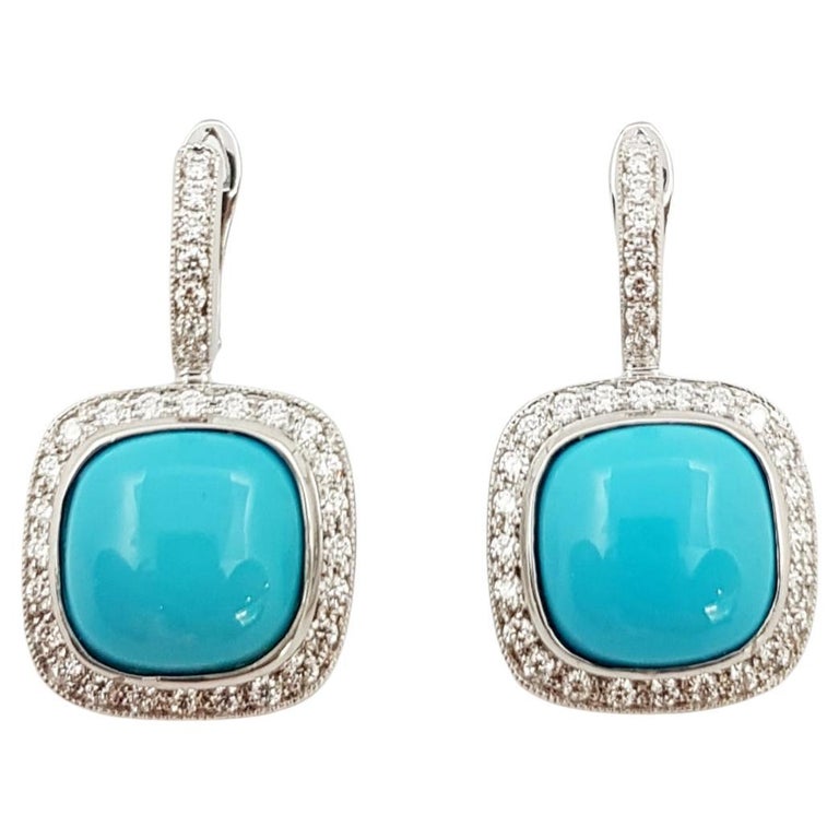 Turquoise with Diamond Earrings Set in 18 Karat White Gold Settings For ...