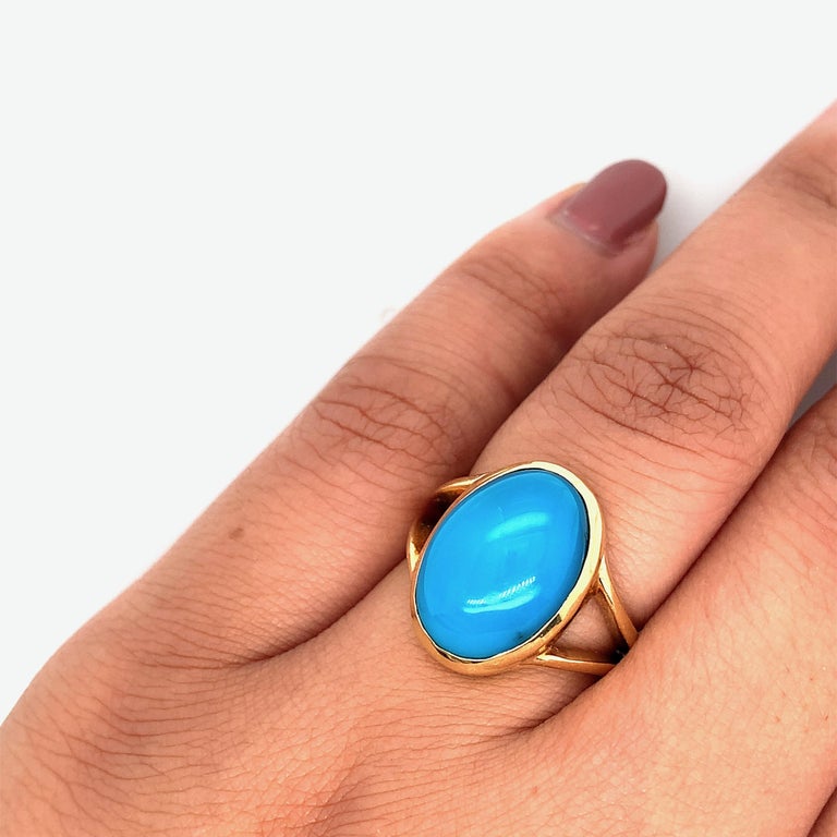 Turquoise Yellow Gold Ring For Sale at 1stDibs